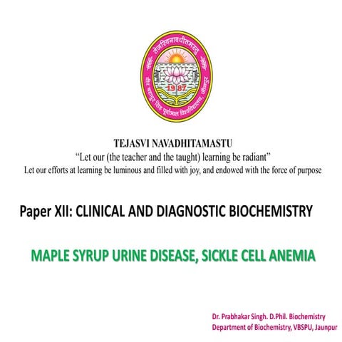Prabhakar singh iv sem-paper v-maple syrup urine disease, sickle cell anemia | PPT