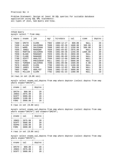 Database Application Using Sql Dml Statements All Types Of Join Sub 0417