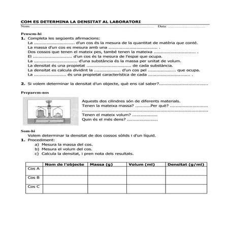 Pract 3 com es determina la densitat al laboratori ud1 | DOCX