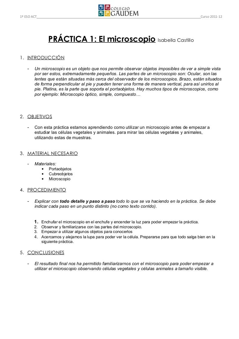 Hoja De Trabajo Sobre Microscopio Para La Escuela Secundaria