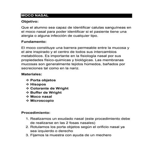 Practica 2 moco nasal | DOCX