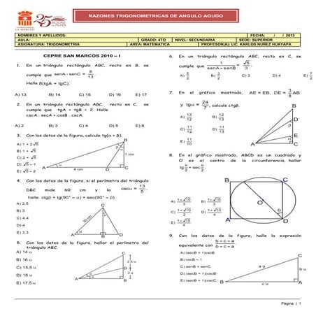 Practica 3 de trigonometria razones trigonometricas i | PDF