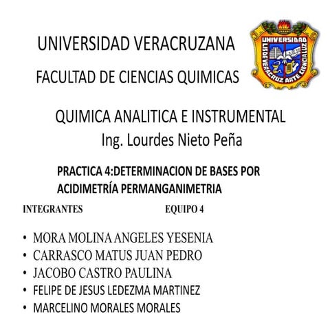 PRACTICA #4. DETERMINACION DE BASES POR ACIDIMETRIA | PPTX