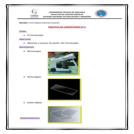 Practica 5 el microscopio | DOCX