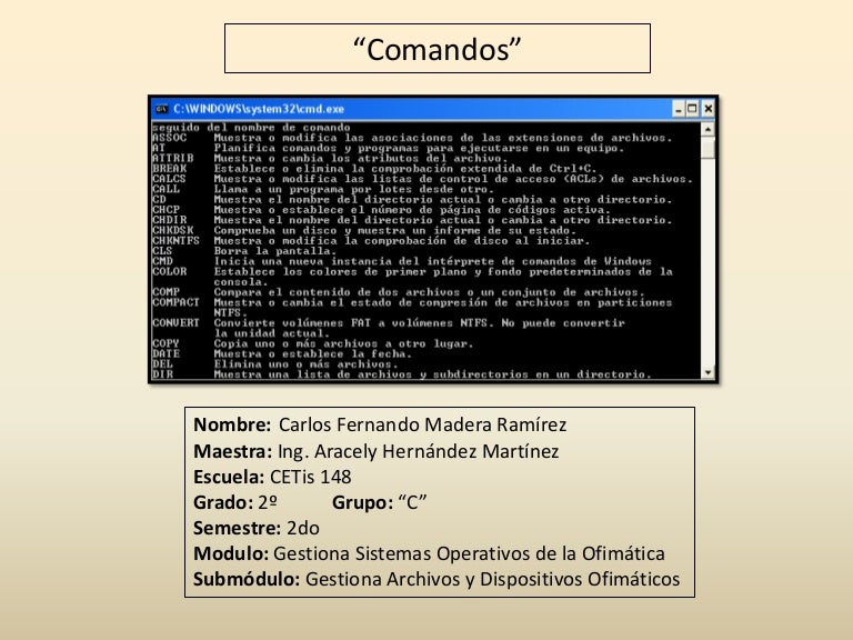 Demostracion de algunos comandos para el MS-DOS