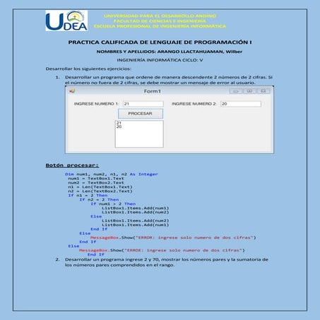 Practica calificada de lenguaje de programación I | PDF