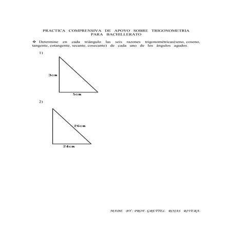 Practica comprensiva de apoyo sobre trigonometria para bachillerato | PDF