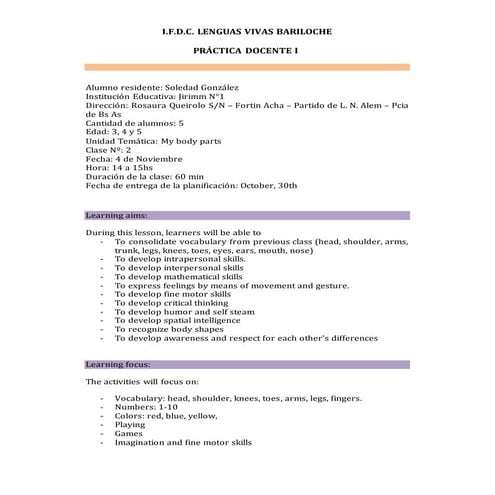 Practica docente I González Soledad - Lesson plan 1 | DOC
