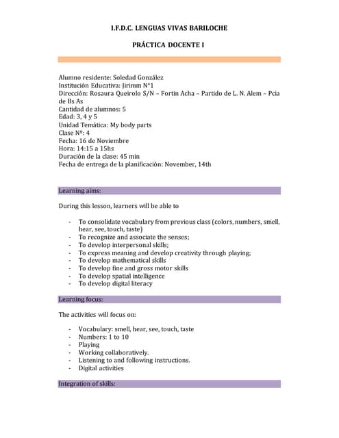 Práctica Docente I - González Soledad - Lesson plan 1 | DOC | Parenting Babies and Toddlers ...