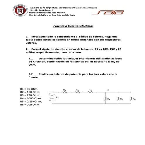 Practica ii circuitos eléctricos | PDF