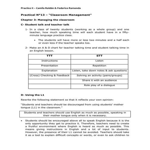 Practical N° 13 "Classroom Management" | PDF