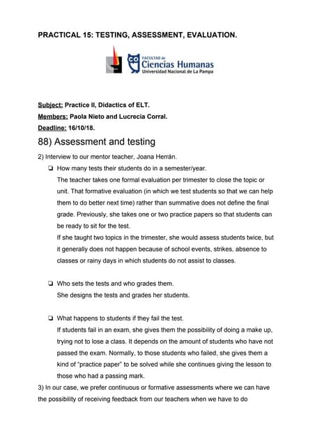 Practical 15 testing, assessment, evaluation | PDF