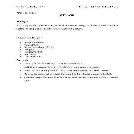Practical 4. Wet Ash Content.pdf food analysis | PDF
