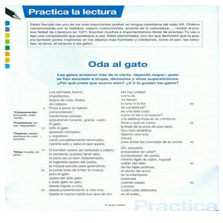 Practica la lectura: oda al gato | PDF