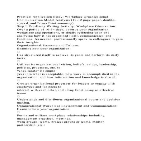 Practical Application Essay Workplace Organizational Communication .docx