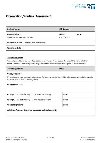 Practical assessment-Construct, assemble and install timber external ... Practical assessment-Construct, assemble and install timber external ...