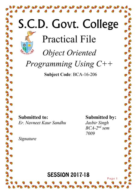 Object Oriented Programming Using C Practical File Pdf