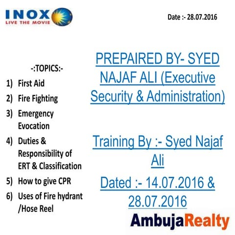 Practical fire fighting training raipur city centre mall (inox) ambuja unit 28.07.2016