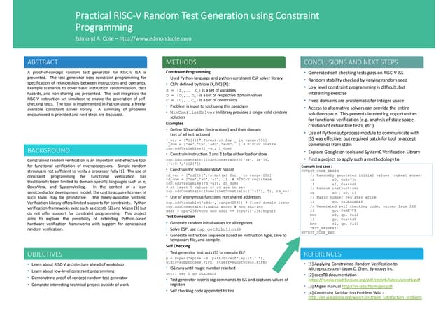 Practical Risc V Random Test Generation Using Constraint Programming Ppt