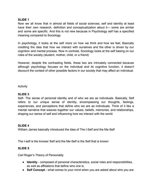 The Self as Cognitive Construct | PPTX