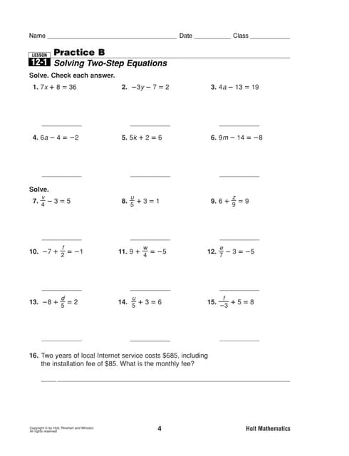 Solving equations Practice worksheet | PDF