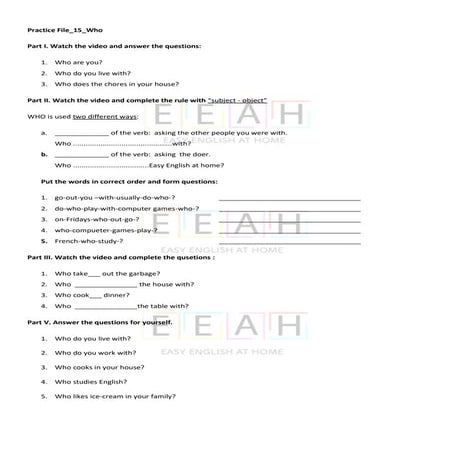 Easy English at Home Practice file 15 | PDF