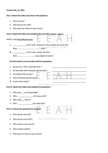 Easy English at Home Practice file 20 | PDF