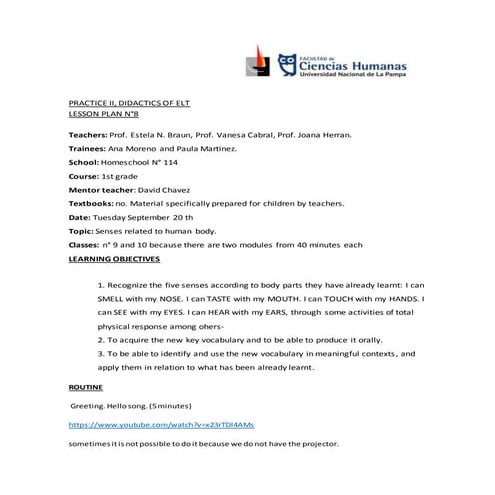 Practice ii lesson plan senses | DOCX