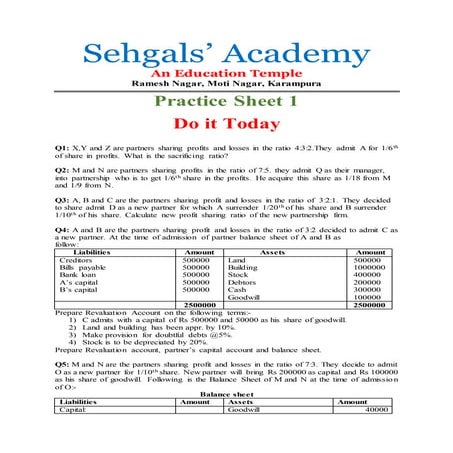 practice sheet 1.docx | Business Accounting & Finance | Business