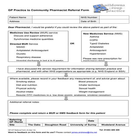 Practice to pharmacy referral form | DOC
