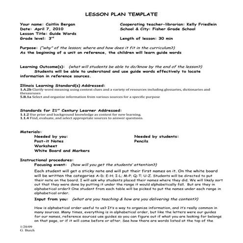 Practicum guide words lesson plan | DOC