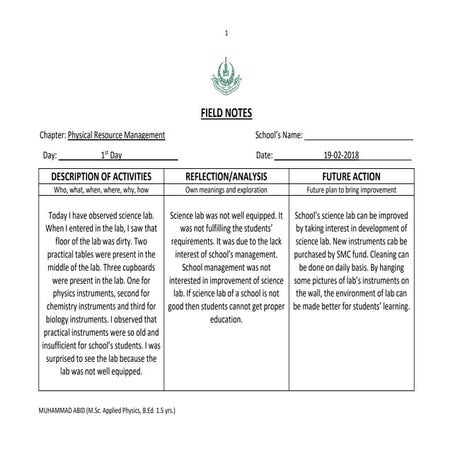 Practicum report (field notes and action plans) | PDF