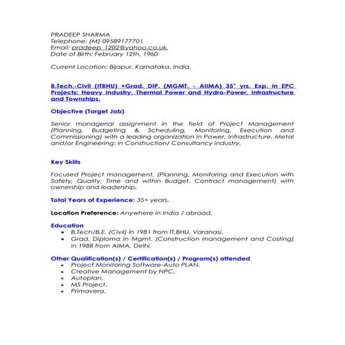 Pradeep resume feb 2017 | DOC | Civil Engineering Industry | Industries