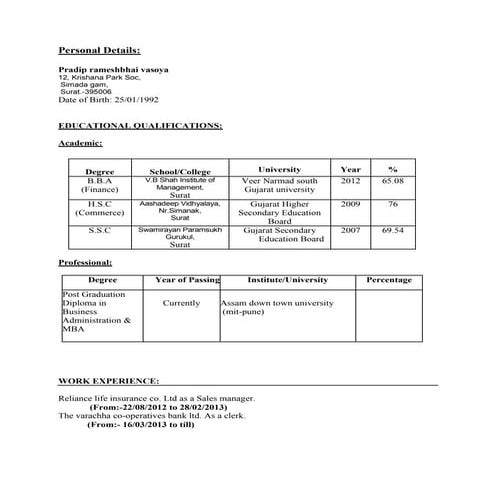 Pradip vasoya's resume[1] | DOC