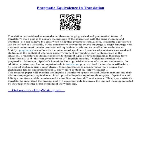 Pragmatic Equivalence In Translation | PDF