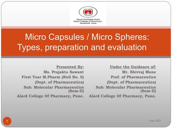 Microcapsules: types, preparation and evaluation | PPT