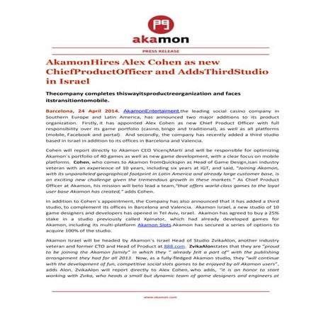 Pr akamon hires alex cohen as new chief product officer and adds third ...