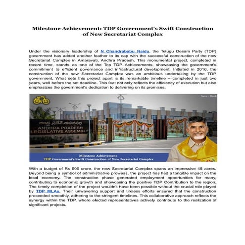 Milestone Achievement: TDP Government's Swift Construction of New ...