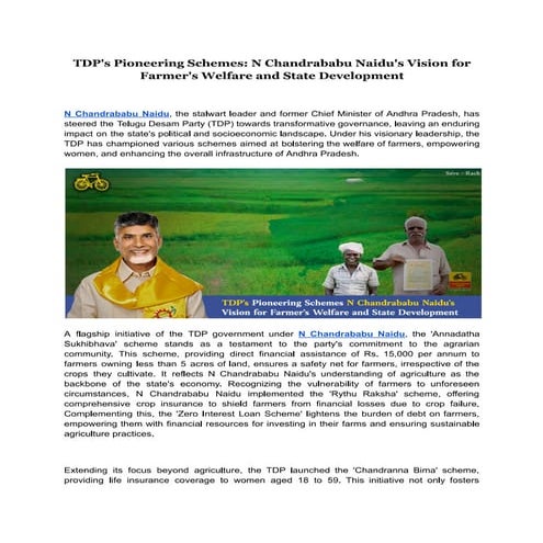 TDP's Pioneering Schemes: N Chandrababu Naidu's Vision for Farmer's Welfare and State ...