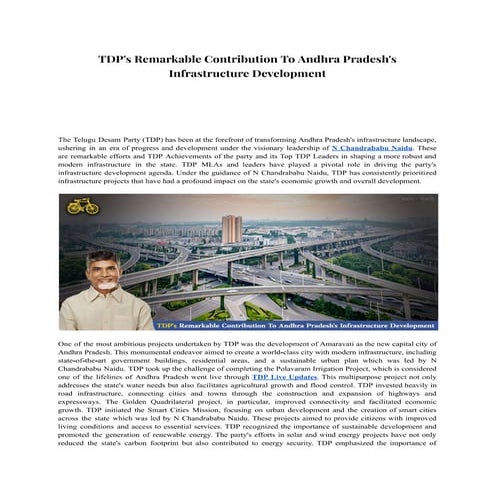 TDP's Remarkable Contribution To Andhra Pradesh's Infrastructure ...