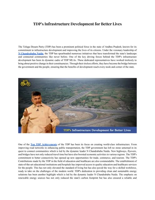 Infrastructure Development: TDP's Path To Progress | PDF