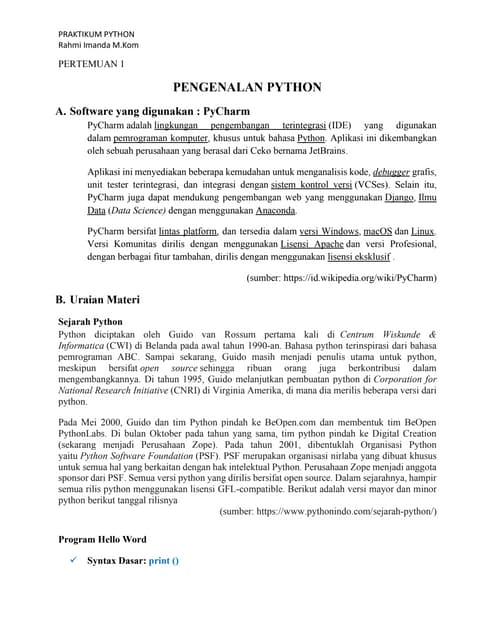 Dasar Pemrograman Python untuk pembelajaran di SMK | PPTX