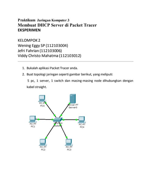 Praktikum jaringan komputer 3 dhcp server | PDF