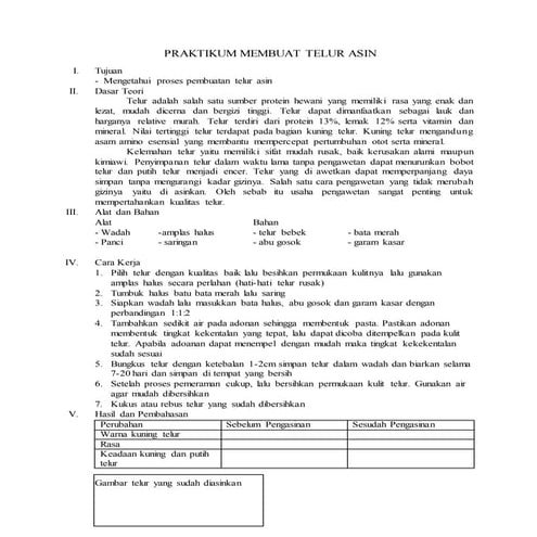 Praktikum membuat telur asin | DOCX