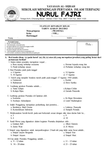 Soal ujian mid semester ganjil 2012 2013 kls 1 dan 2 | PDF