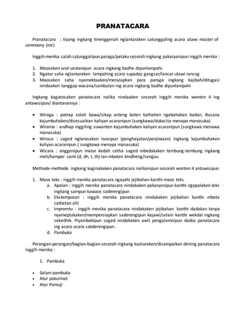 Pranatacara - Bahasa Jawa SMAN 5 Yogyakarta | PPTX