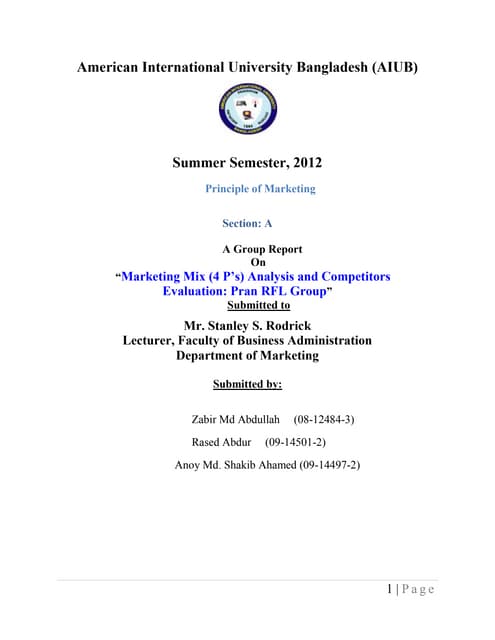 VISION, MISSION AND MARKETING STRATEGY OF PRAN-RFL | PDF