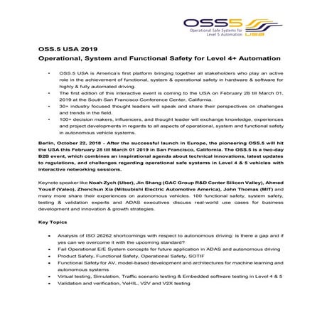 OSS.5 USA Operational, System and Functional Safety for Level 4+ Automation | PDF | Operating ...