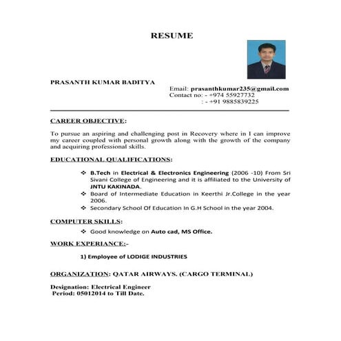 Prasanth resume b.tech(eee) | DOC