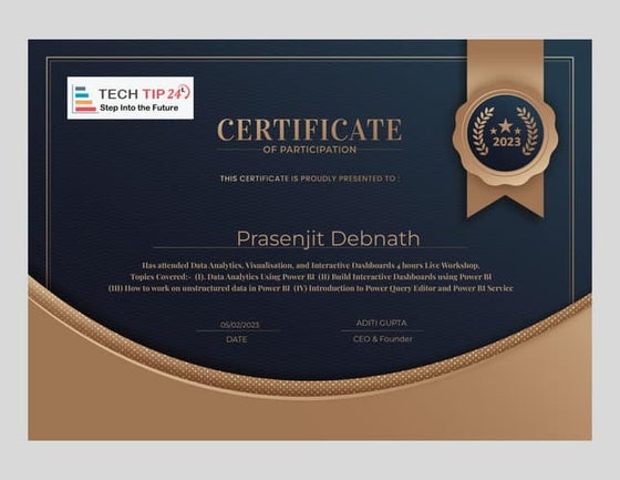 Tableau Certificate Prasenjit Debnath 2023 Pdf